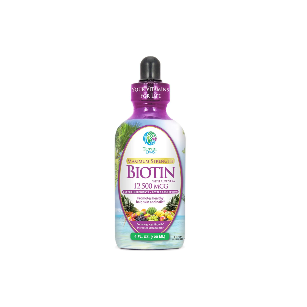Tropical Oasis Biotin Liquid Supplement for Hair, Nail and Skin (4 oz.
